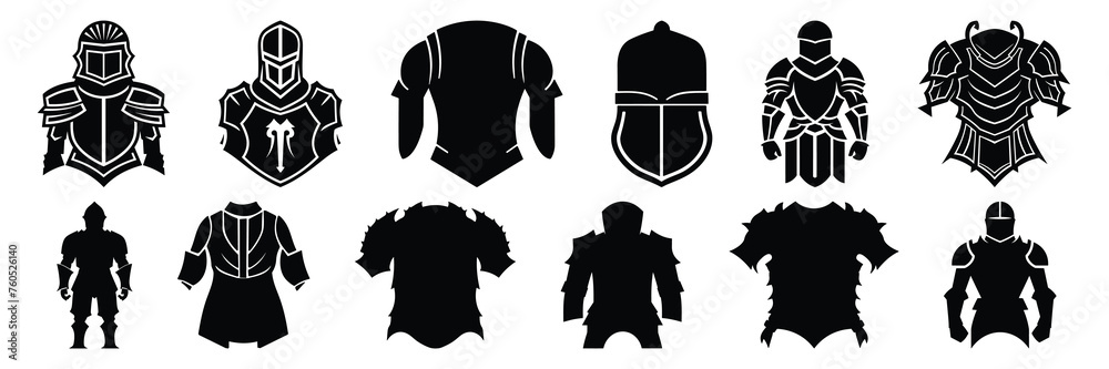 Armor knight silhouettes set, large pack of vector silhouette design ...