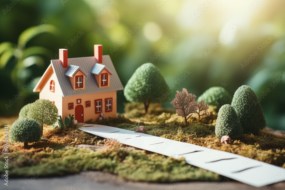 beutiful pathway and cute house on white and green background for cute ...