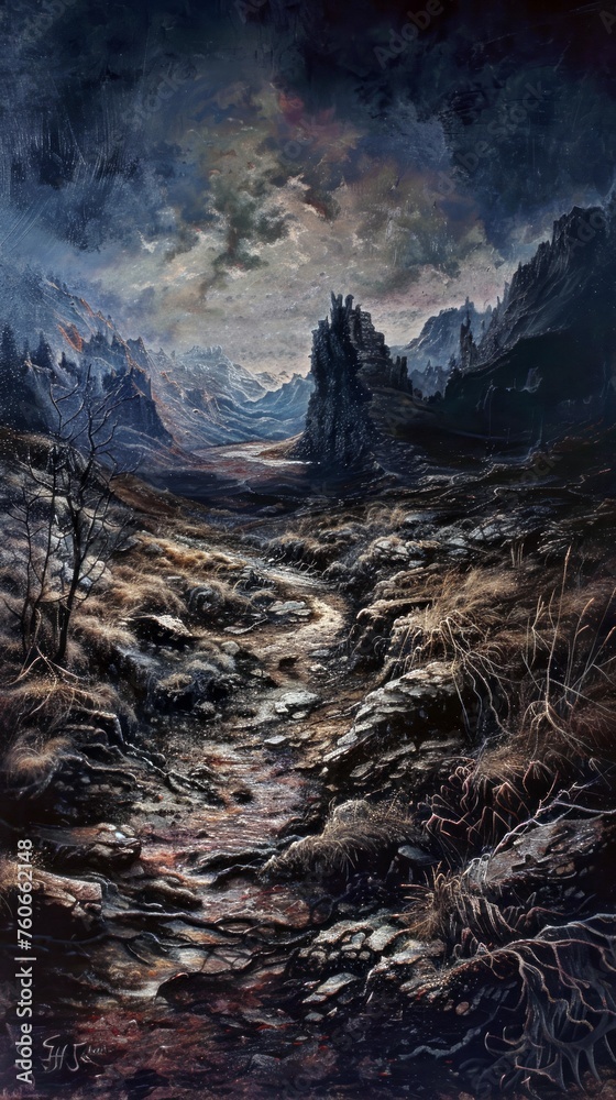 dark fantasy oil painting caelid from elden ring anceint medieval ruins ...