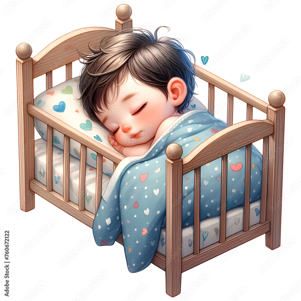 Cute Sleeping Baby in Cradle Clipart Watercolor Sleep Baby Shower First ...