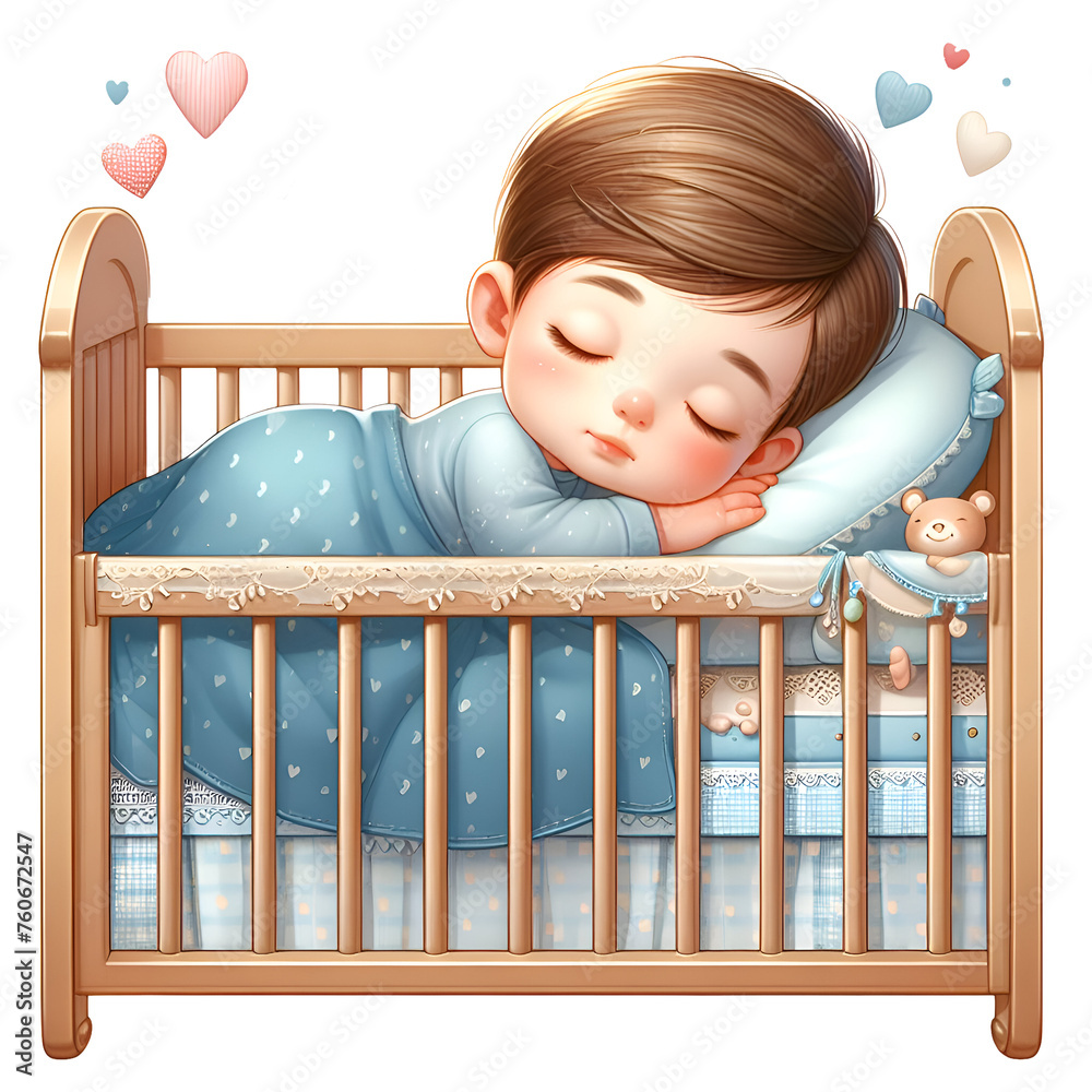 Cute Sleeping Baby in Cradle Clipart Watercolor Sleep Baby Shower First ...