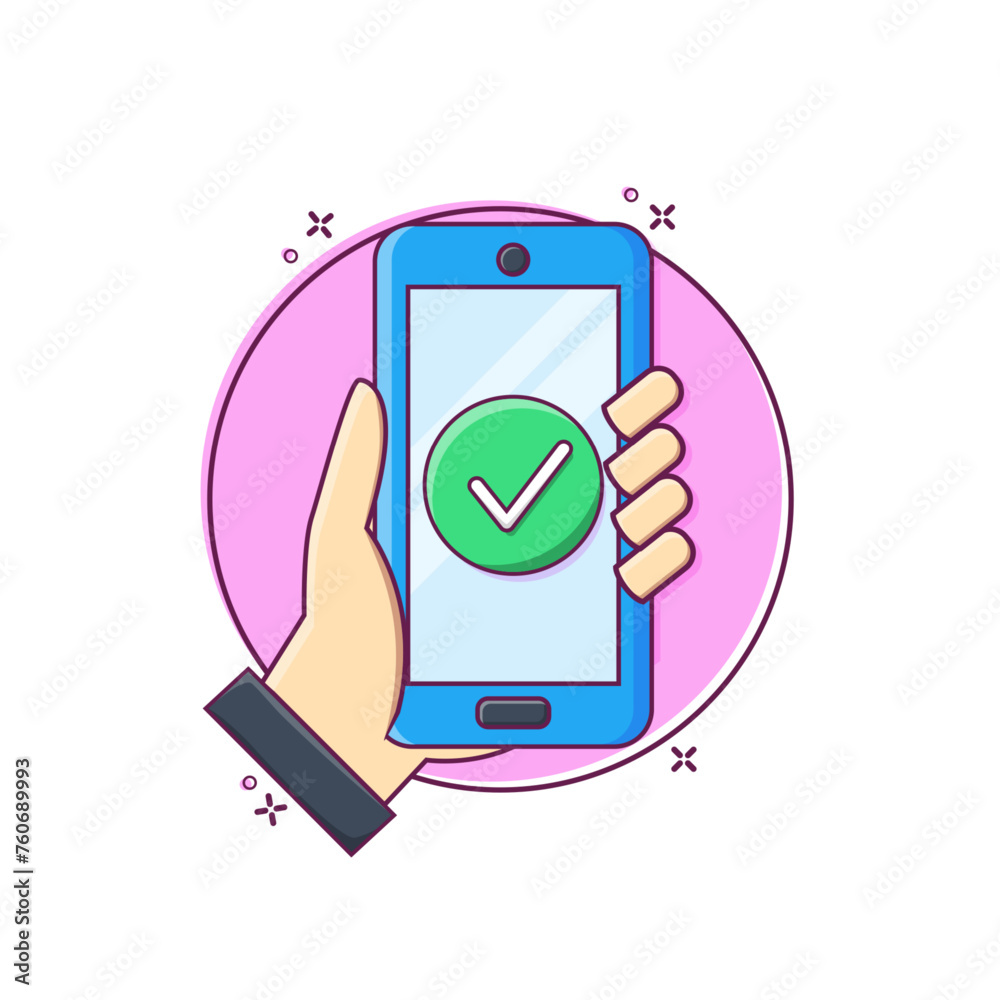 Approved concept on phone cartoon vector illustration. Smartphone with ...