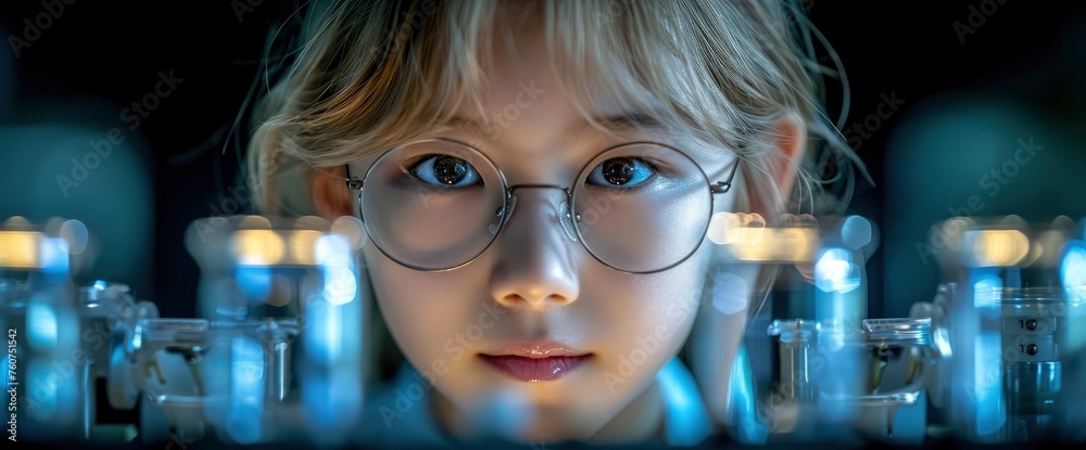 A child fascinated by the capabilities of AI technology, tinkering with ...