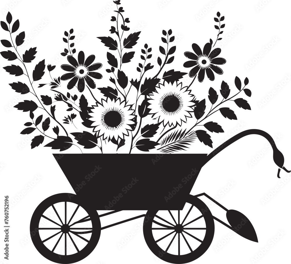 Botanical Cart Vector Logo of Floral Wheelbarrow Bloom Carrier ...