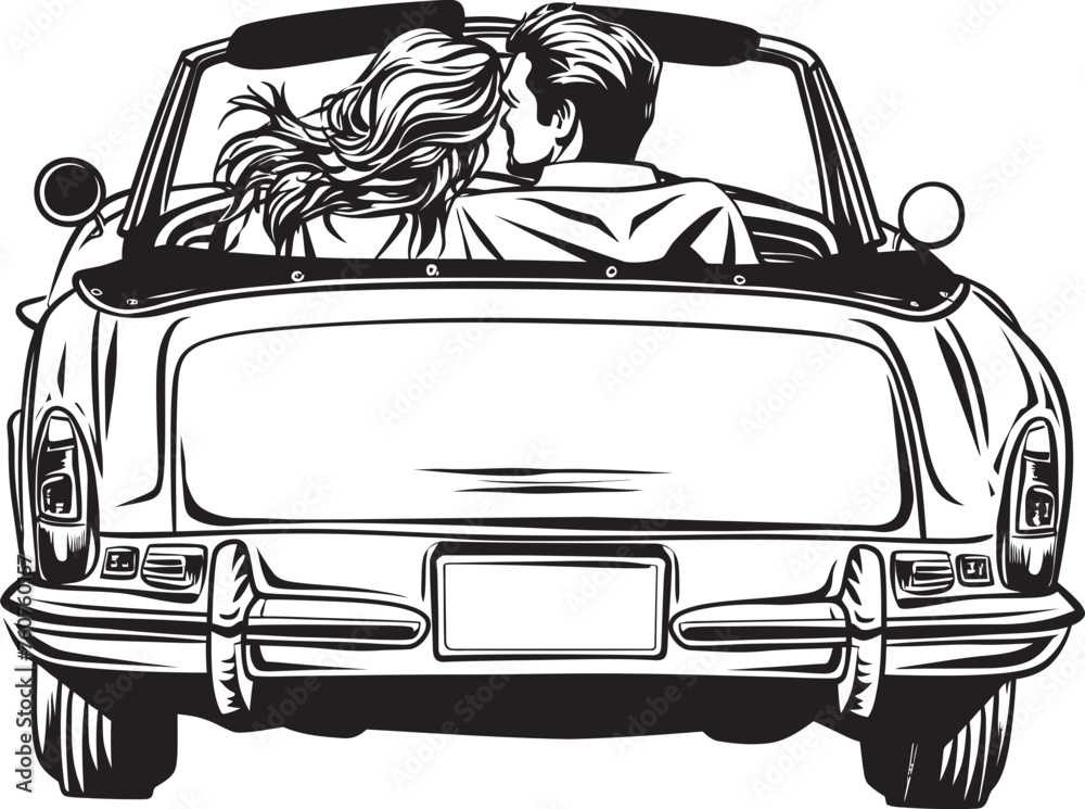 Vector de Stock Topless Tenderness Vector Design of Loving Couple in Convertible Car Sunset ...