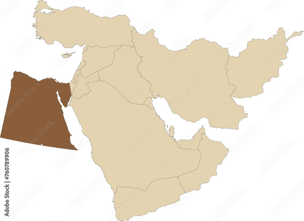 Dark brown detailed CMYK blank political map of EGYPT with black ...