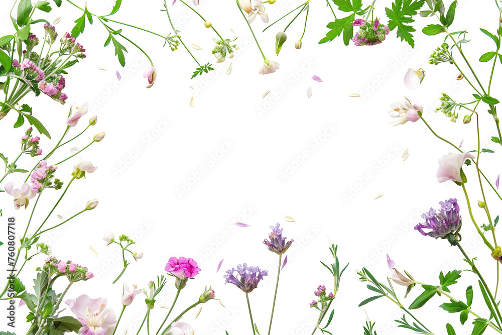 Beautiful wild flowers frame isolated on transparent background. PNG ...