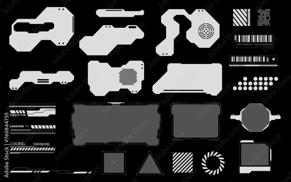 Set of Sci Fi modern user interface elements. Futuristic abstract HUD frame screen, button ...