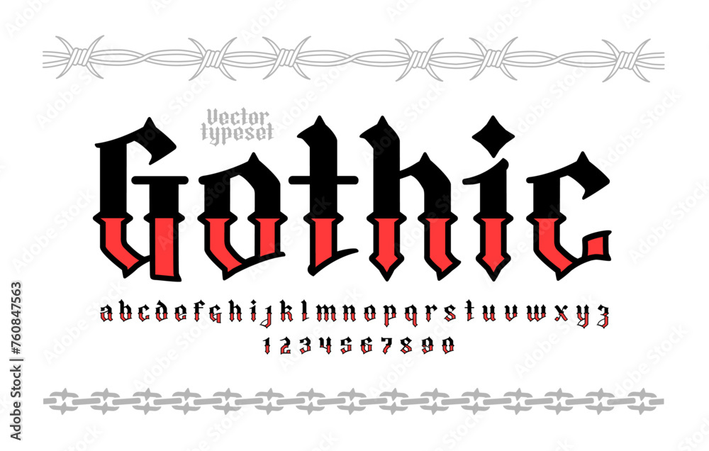 "Gothic" Y2k Neo Goth tattoo art vector font type. Vintage gothic Opium ...
