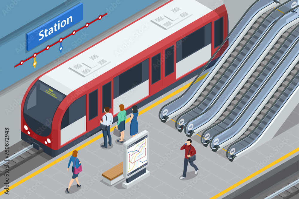 Isometric subway station platform. High speed train. Included ...