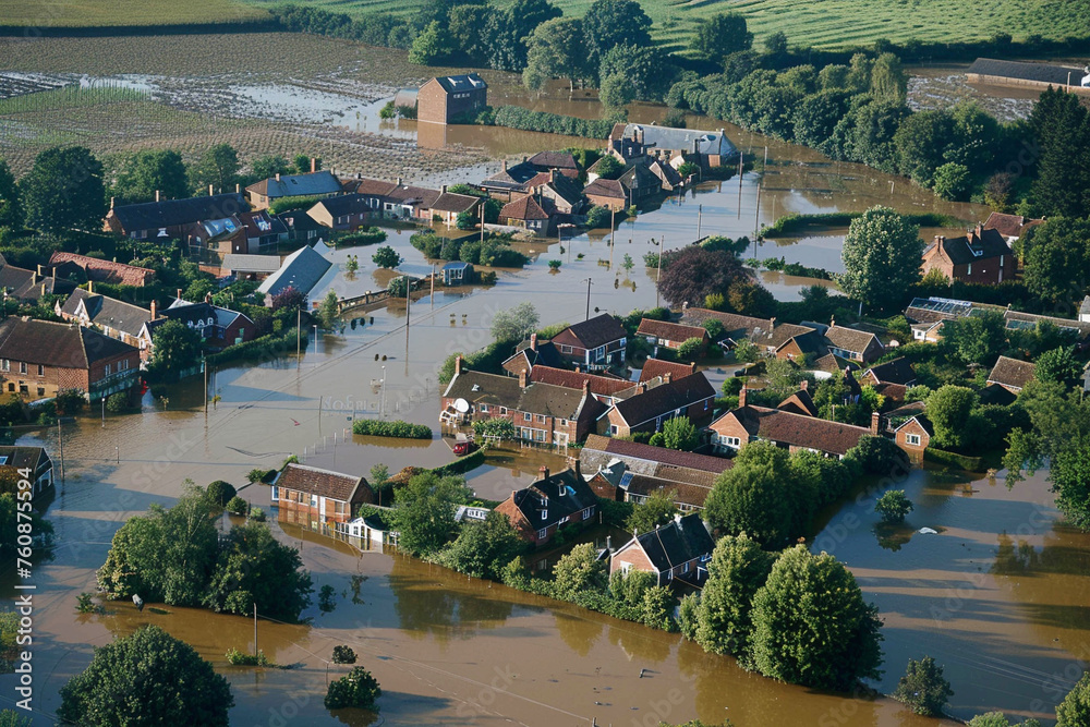 Foto de Stock Flood in the city, natural disaster. A flooded cityscape ...