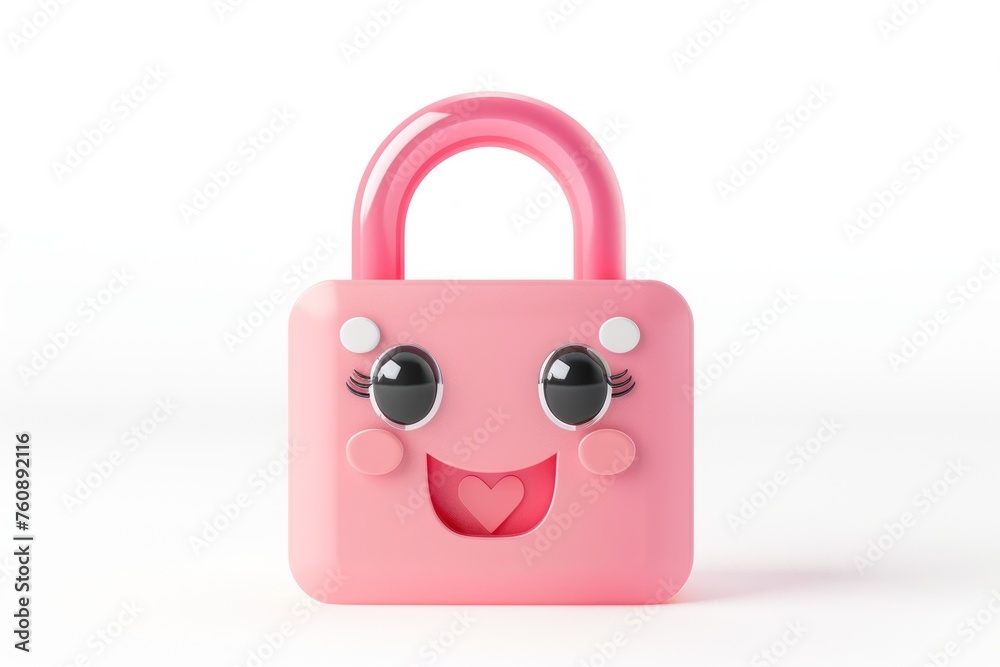 little cute happy lock 3d character with bulging eyes on solid a white ...