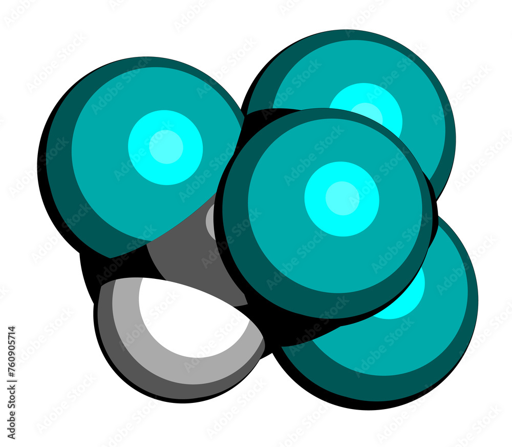 Norflurane (1,1,1,2-tetrafluoroethane, HFC-134a) haloalkane molecule ...