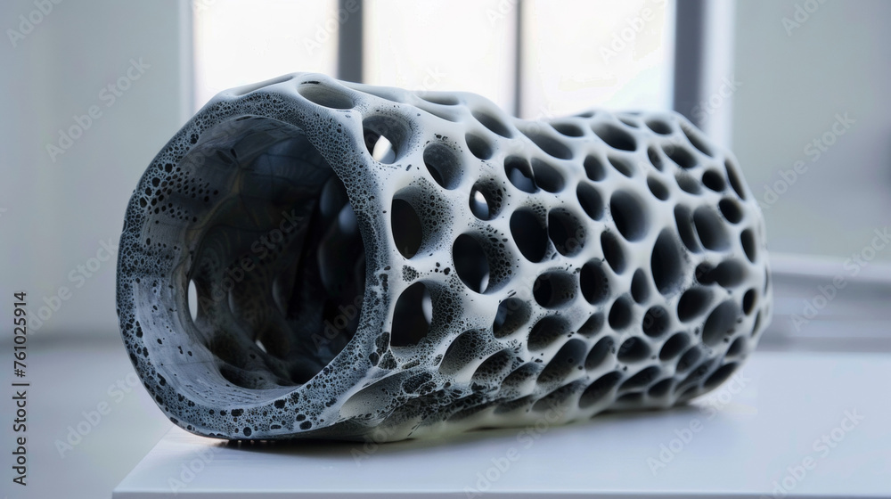 A side view of a cylindrical object made of a porous material ...