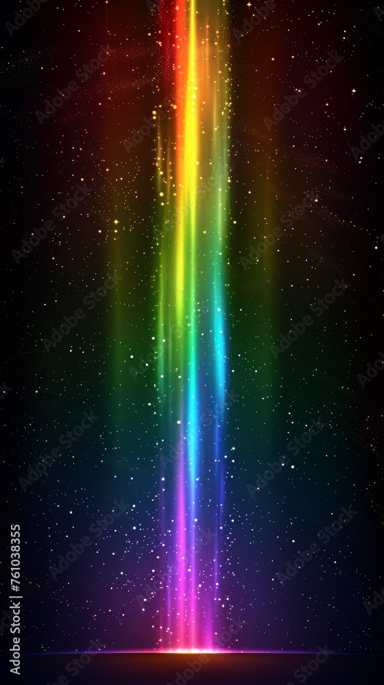 Radiant rainbow beam shooting through the cosmos, a vertical portrait ...