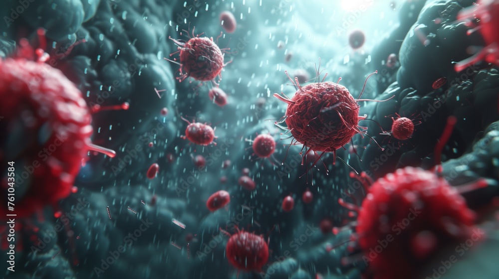 Conceptual depiction of immune cells releasing cytokines and antibodies ...