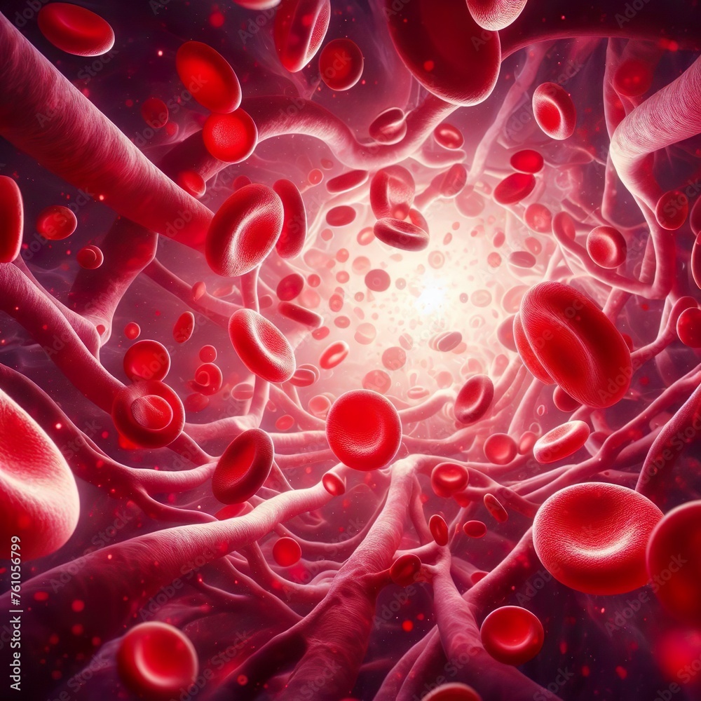 Red blood cells circulating in the blood vessels. Health, medical ...