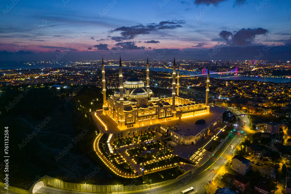 Camlica Mosque in the Sunset Colors Drone Photo, Camlica Hill Uskudar ...