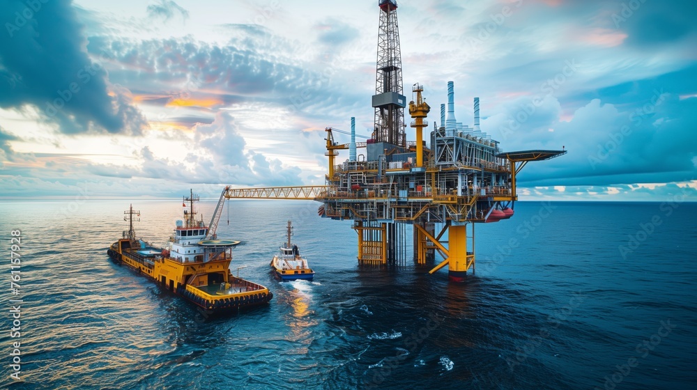 Offshore Drilling Platform with Supply Vessels. Offshore oil drilling ...