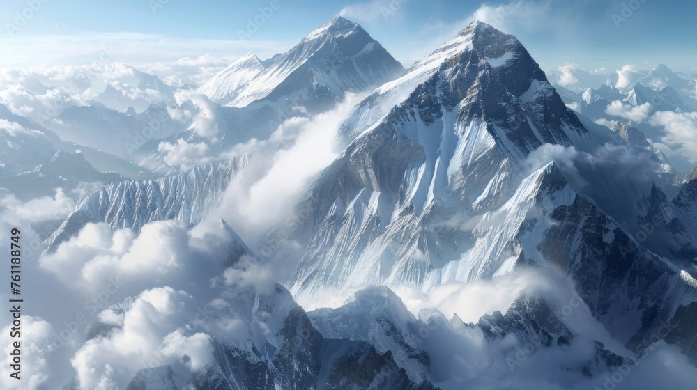Mount Everest stands as the pinnacle amidst snow-capped peaks, reigning ...