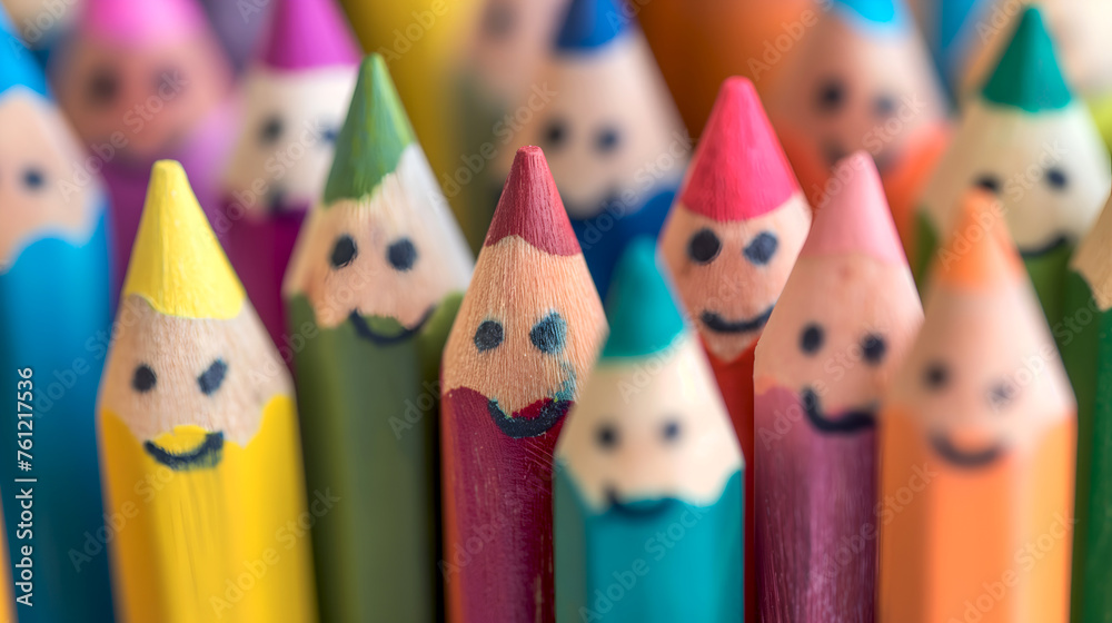 Colorful pencils with cartoon faces depicting emotions. Personality ...