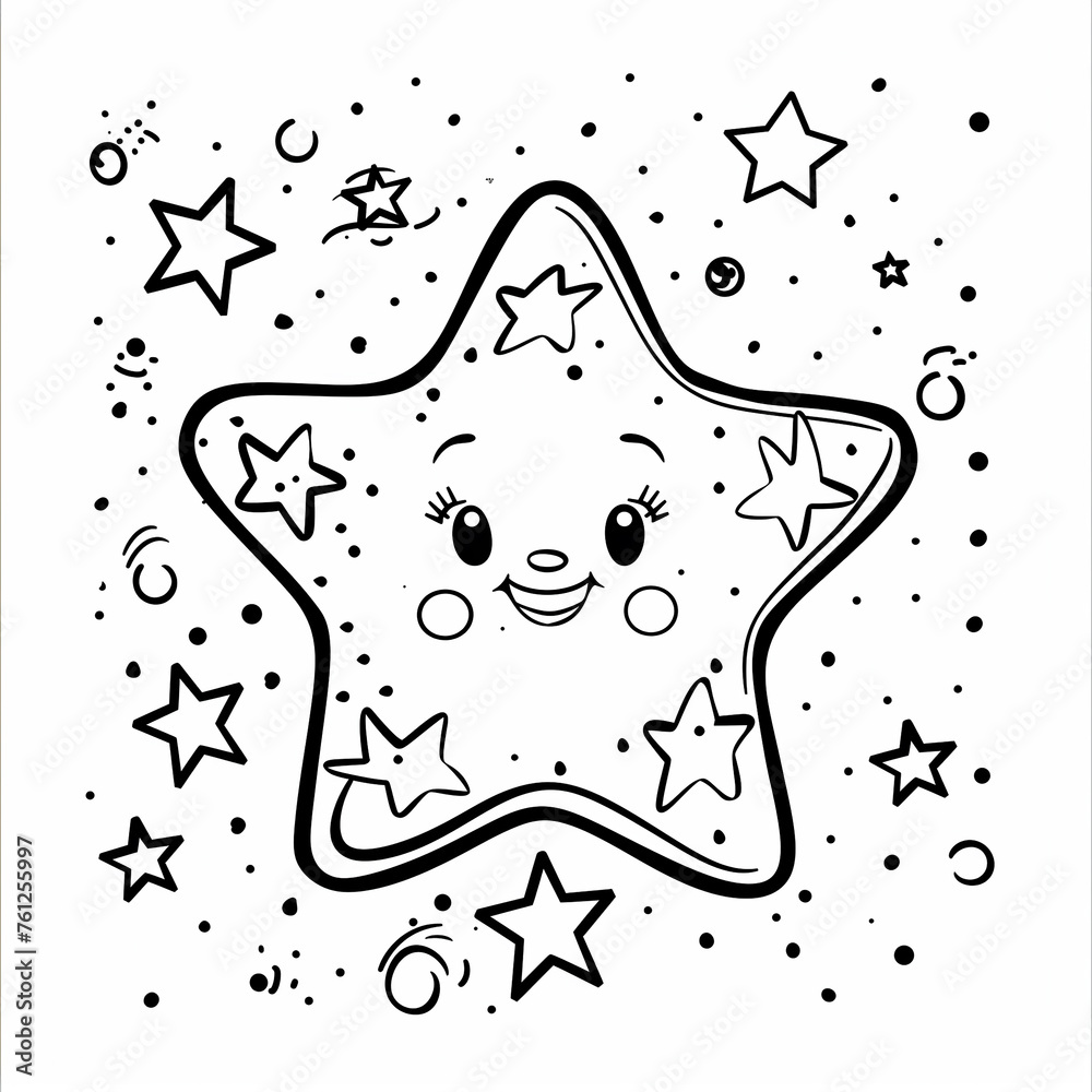 line drawing of a super cute stars, coloring book page for kids, vector ...