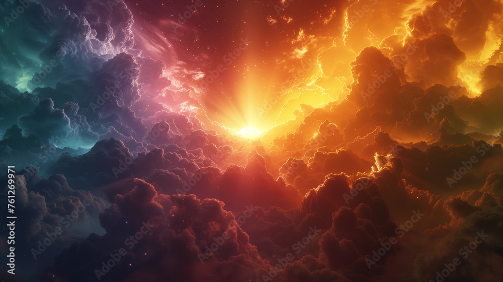 A vivid portrayal of Genesis 1:3 where God's word first summons light ...