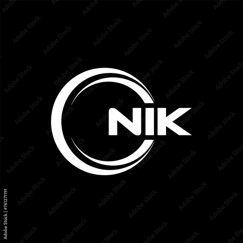 NIK letter logo design with black background in illustrator, cube logo ...