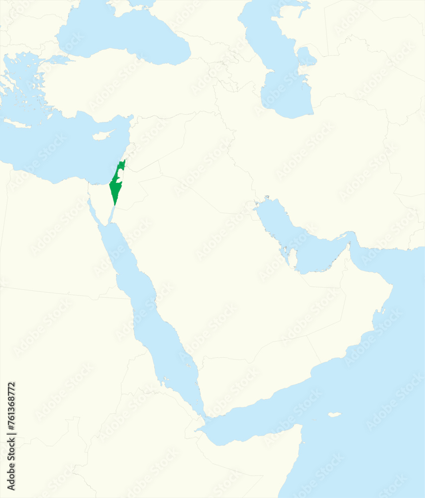 Green detailed CMYK blank political map of ISRAEL with black national ...
