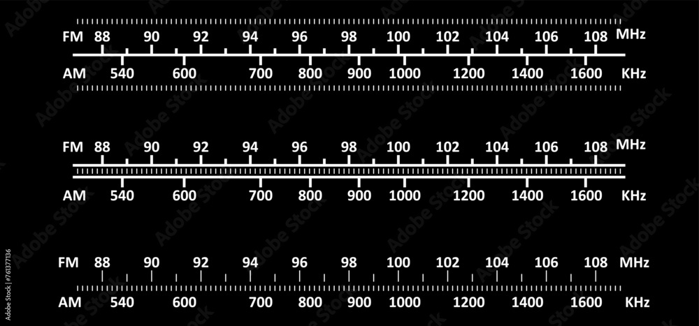 Radio tuner frequency tuning. Analoog dashboard inscription, control ...