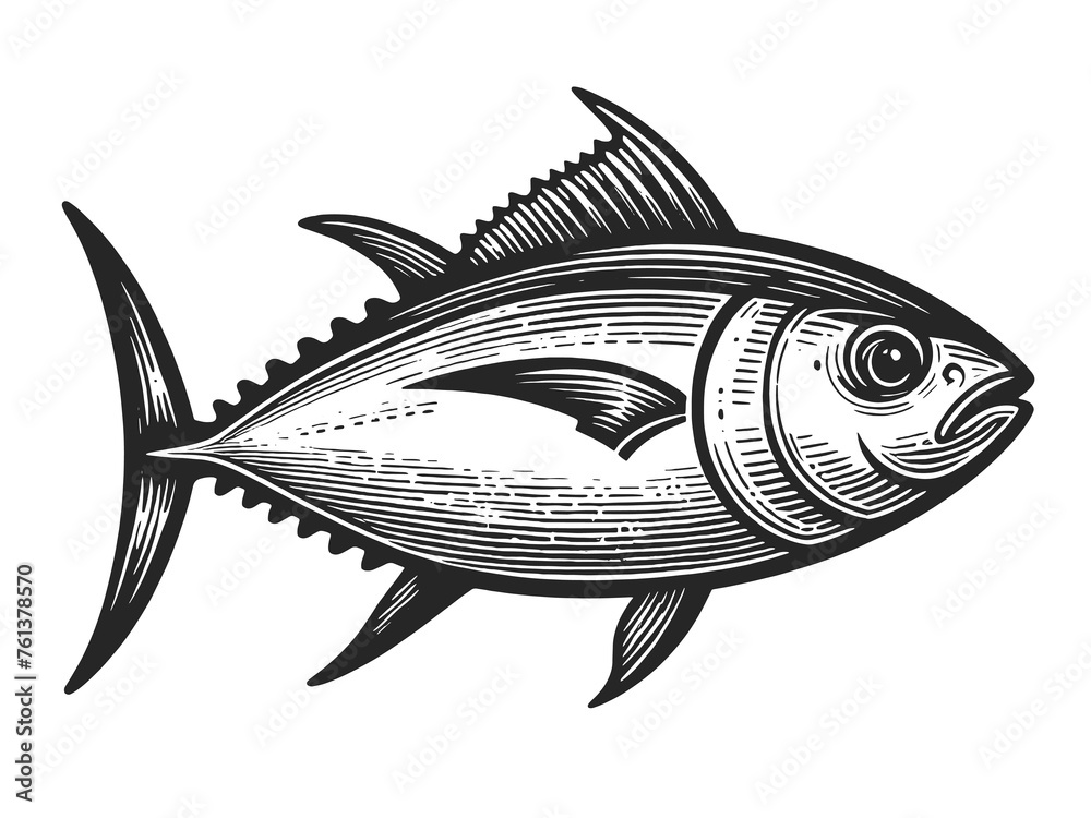 tuna fish with detailed fine lines sketch engraving generative ai ...