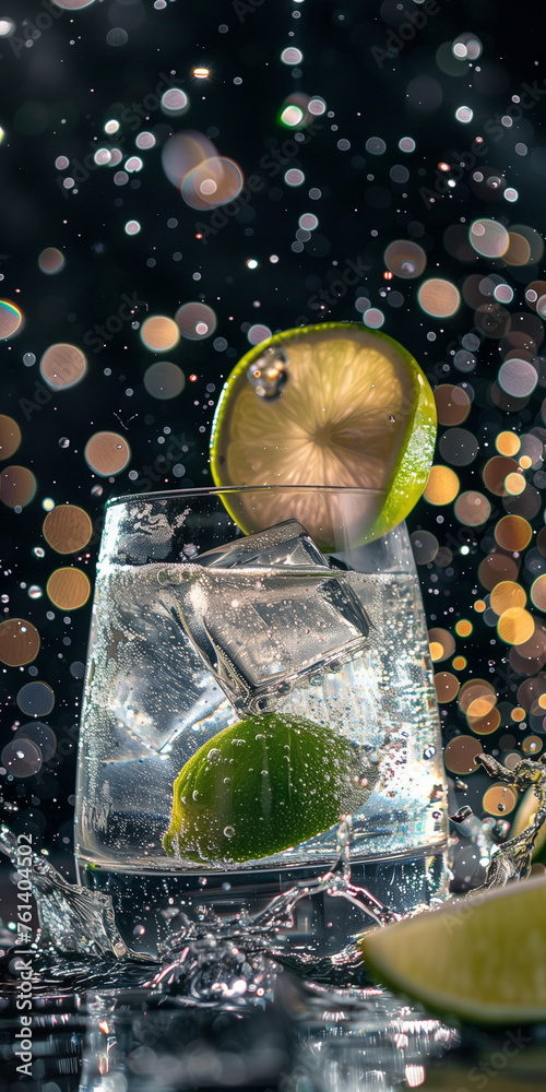 Mobile vertical wallpaper photograph of a gin tonic sparkling cocktail ...