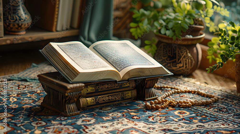 Islamic concept - The Holy Al Quran with written Arabic calligraphy ...