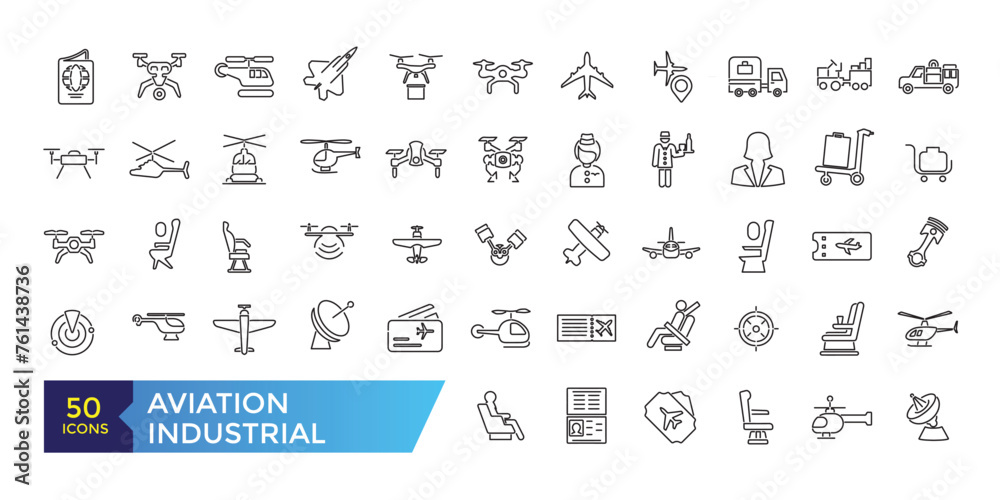 Aviation and Aircraft outline icon set with flight plane editable ...