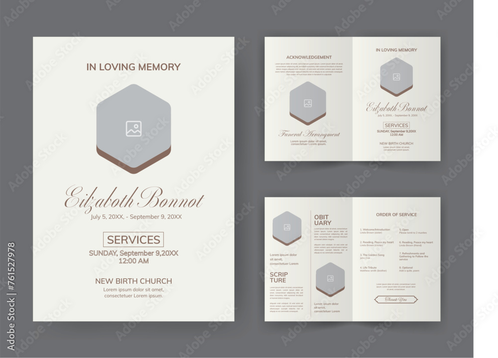 Funeral Template for Memorial Program. Minimalist Bifold Brochure ...