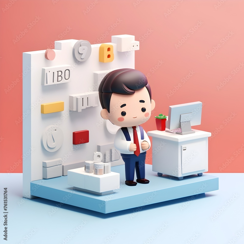 Cartoon Toy Design Office Worker's Vibrant Workspace with Brand Logos ...