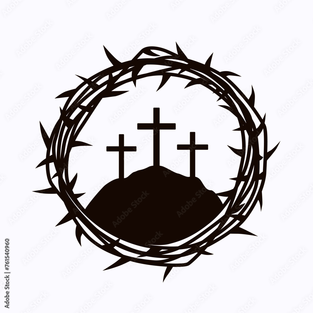 The cross of Jesus Christ, crown of thorns and Calvary. Vector ...