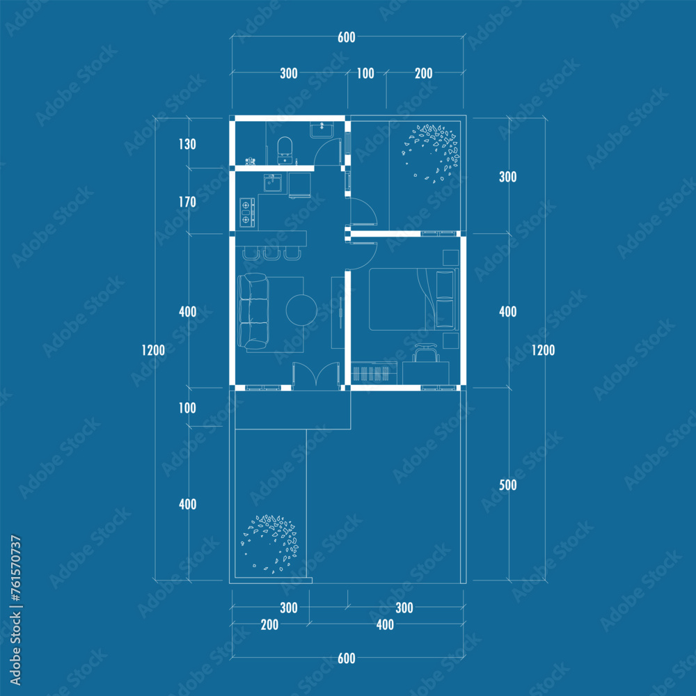 Floor plan blueprint, Figure of the jotting sketch of the construction ...