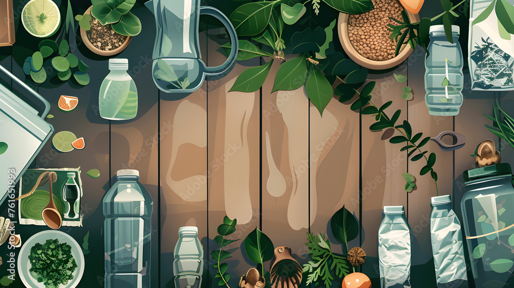 background with a zero-waste lifestyle theme, showcasing reusable items ...