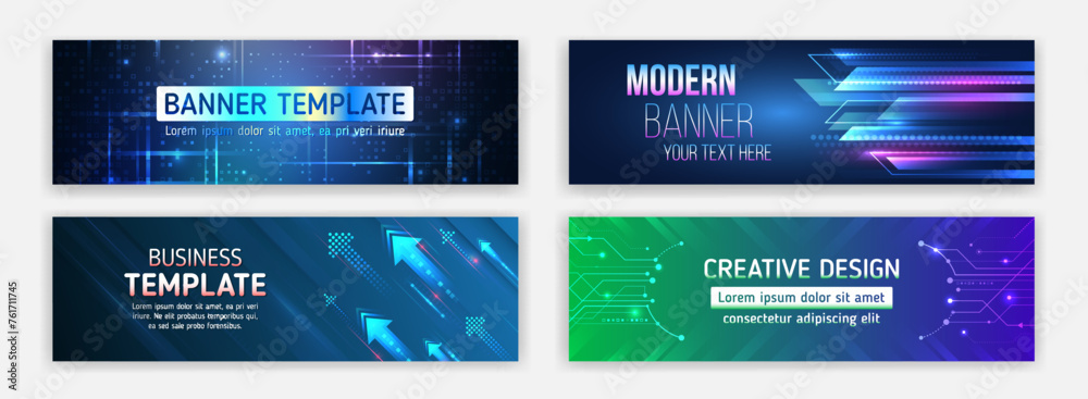 Sci-fi vector sample concept. High-tech horizontal banner template ...