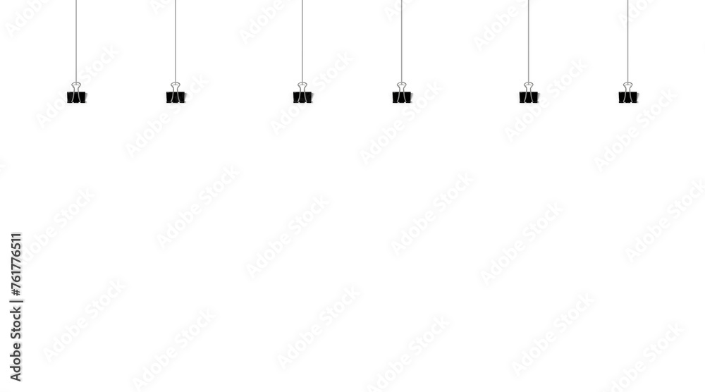 Posters hanging on threads with two black clips. Blank sheet of paper ...