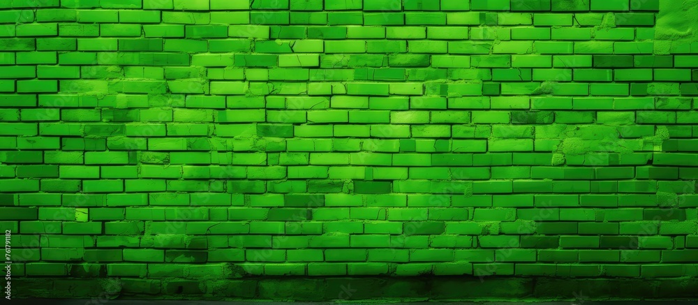 The green brickwork of the wall features a symmetrical pattern of ...