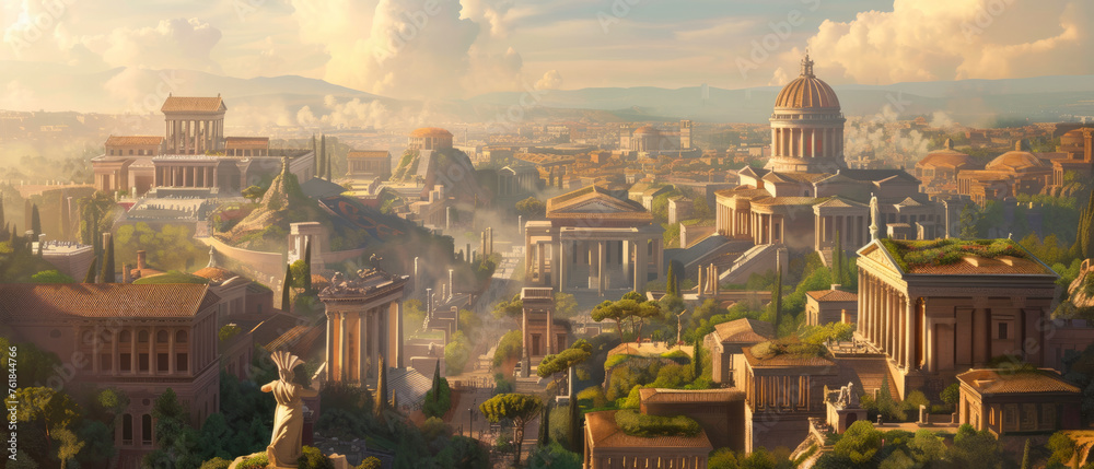 Ancient Rome city in summer, aerial panoramic view old historical ...
