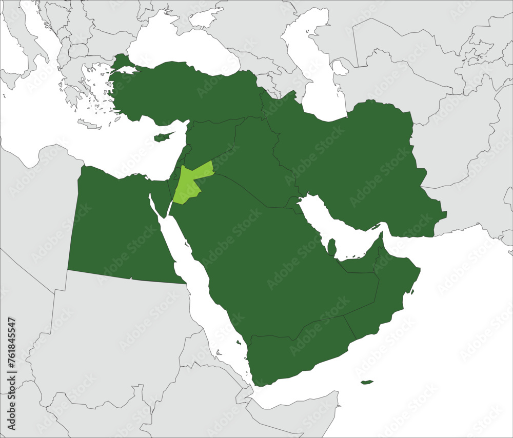 Light green map of JORDAN inside highlighted dark green map of the ...