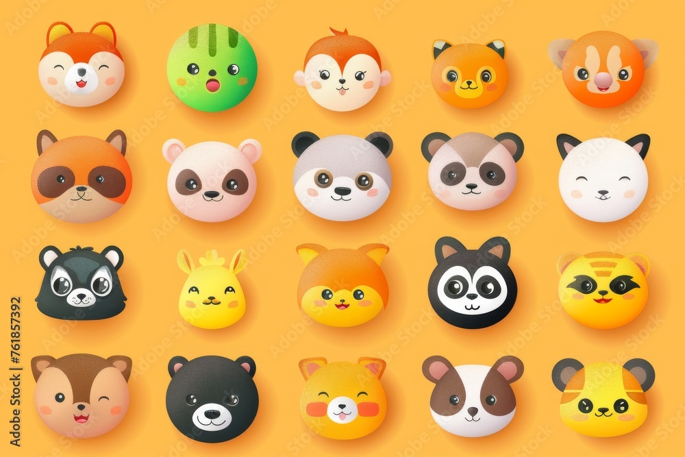 Set of animal faces, face emojis, stickers, emoticons. Animals vector ...