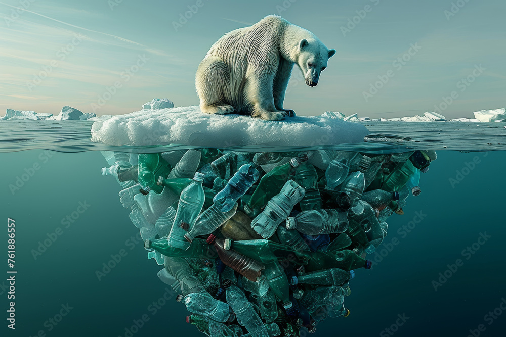 A polar bear on an ice floe underscores the critical issue of plastic ...