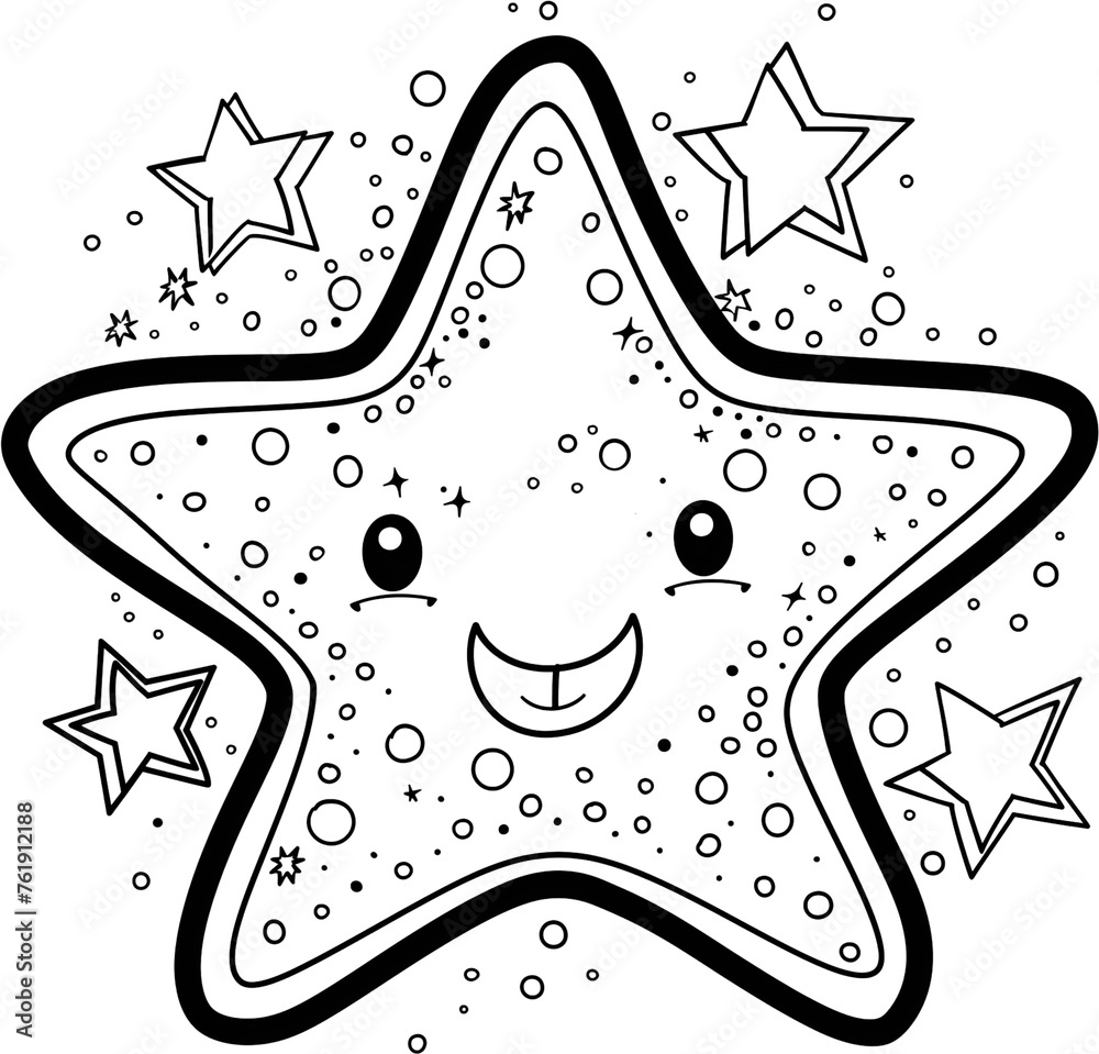 line drawing of a super cute stars, coloring book page for kids, vector ...
