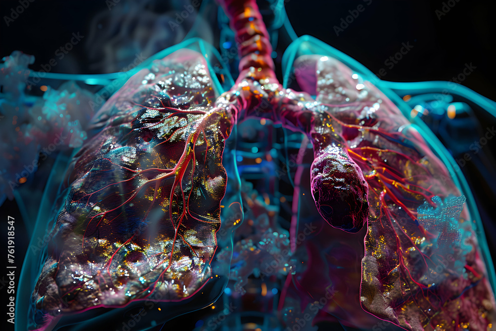 Creative futuristic rendition of an MRI scan of the lungs, with a ...