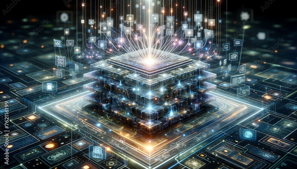 Ilustração 3D Concept of the Transformer Neural network Architecture in ...