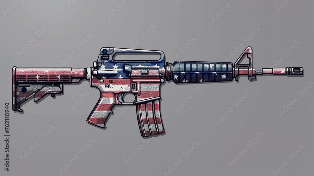 2d M4 rifle in American flag color made with Ai generative technology ...
